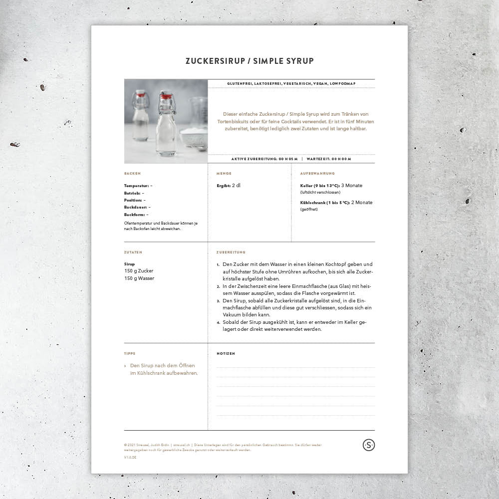 Zuckersirup / Simple Syrup (Rezeptblatt) – Streusel Shop