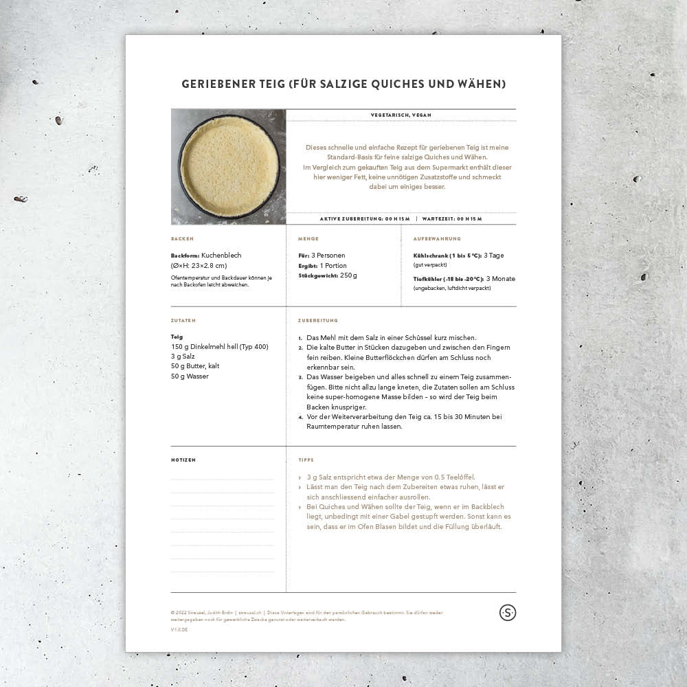 Geriebener Teig (für salzige Quiches und Wähen) (Rezeptblatt ...